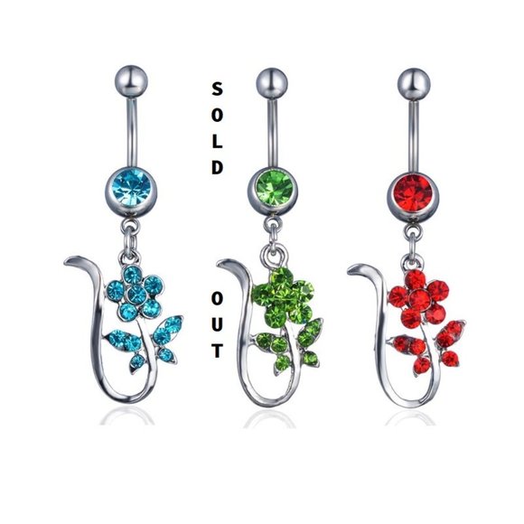 PBJ | Jewelry | Silver Fancy Flower Crystal Navel Ring Belly Button ...